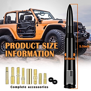 American Flag Car Truck Bullet Antenna,Aluminum Alloy - Enhance Signal Stability and Waterproof,Compatible with Dodge, Ford, Chevrolet, Toyota, Jeep, GMC Antenna Replacement(Black)