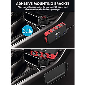 Cigarette Lighter Adapter, 3 Socket Cigarette Lighter Splitter, Fast Car Charger Adapter with 20W USB C PD & 18W QC 3.0 (5V/10.4 A), 12V Multi Port Outlet Extension for GPS/Dash Cam/Radar Detector