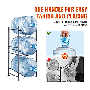 VEVOR 5 Gallon Water Jug Holder, 3 Tiers Water Bottle Holder, Heavy Duty Water Bottle Rack with 3 Slots, Detachable Water Jug Stand for Kitchen, Office, Living Room- Black