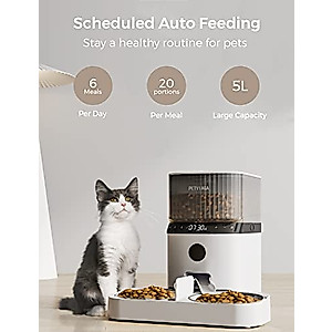 PETVIAGA Automatic Cat Feeders for Two Cats, 5L Multiple Cat Feeder with Timer, 2-Way Divider & Dual Stainless Steel Bowls, Timed Dog Food Dispenser for Dry Food with 1-6 Meals & 20 Portions Control