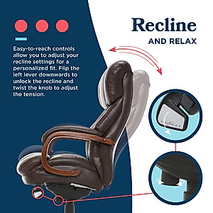 La-Z-Boy Fairmont Big and Tall Executive Office Chair with Memory Foam Cushions, High-Back with Solid Wood Arms and Base, Bonded Leather, Big & Tall, Biscuit Brown