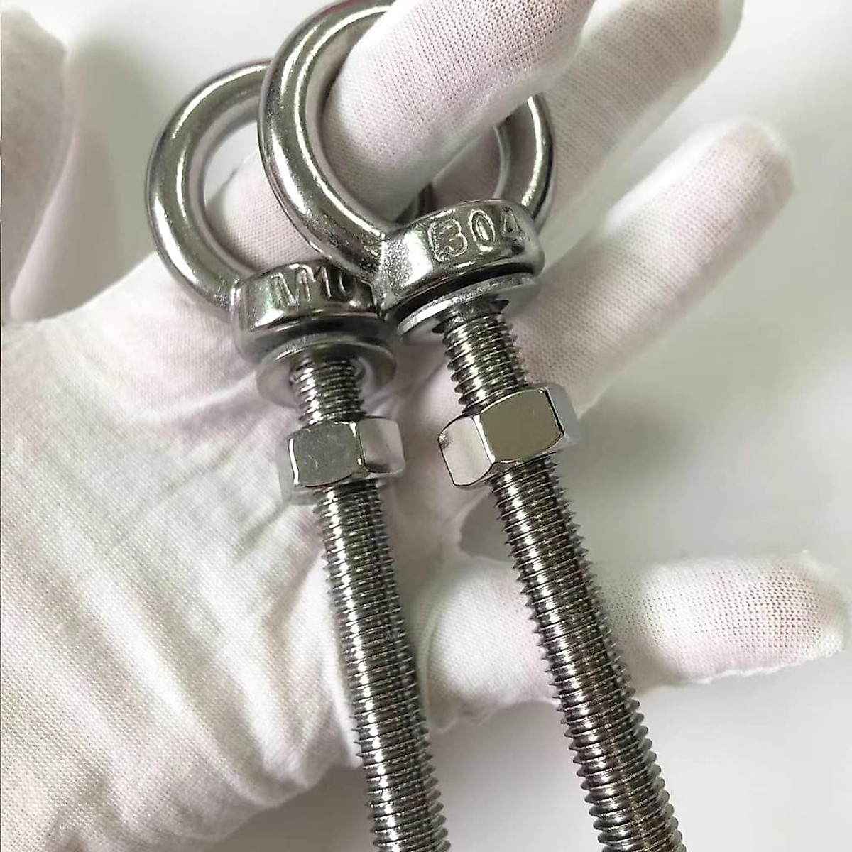 HYXXYY Stainless Steel Eye Bolt, 2pack M10 Shoulder Eye Bolts 3/8" X 4"with Nuts and Washer Thread Lifting Ring Eyebolt