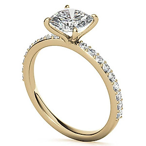 10K Solid Yellow Gold Handmade Engagement Ring 1 CT Cushion Cut Moissanite Diamond Solitaire Wedding/Bridal Ring for Women/Her Anniversary Ring Set (4)