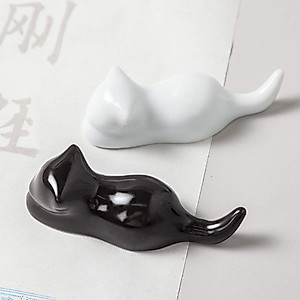 DOITOOL 4pcs Chopsticks Rests Japanese Style Ceramic Black Cat Chopsticks Holder Spoon Fork Rack Kitchen Utensils Gadgets for Home Dining Table Decorations Black