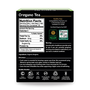 Buddha Teas Organic Oregano Tea - OU Kosher, USDA Organic, CCOF Organic, 18 Bleach-Free Tea Bags