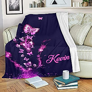CUXWEOT Custom Blanket Personalized Purple Print Bling Butterfly Soft Fleece Throw Blanket with Name for Gifts Sofa Bed (50 X 60 inches)