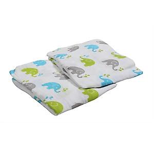 Bacati 2 Piece Elephants Muslin Crib Sheets, Blue/Grey