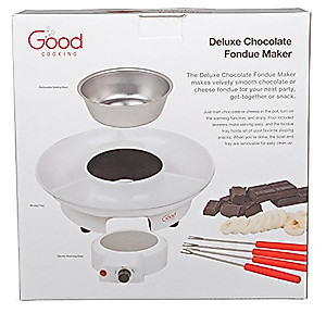 Electric Fondue Maker Deluxe Set w 4 Forks, Removable Serving Tray & Melting/Warming Setting - Great for Dipping Snacks, Marshmallows, Bread in Chocolate, Caramel, Cheese, Sauce - Mother's Day Gift!