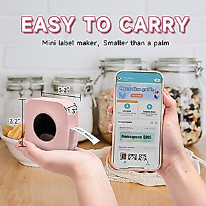 Memoqueen Label Makers Machine with 3 Tapes Q30S Handheld Bluetooth Mini Sticker Thermal Label Printer, Easy-to-Use for Home Office Organization, Rich Icon Font Multiple Templates,Pink