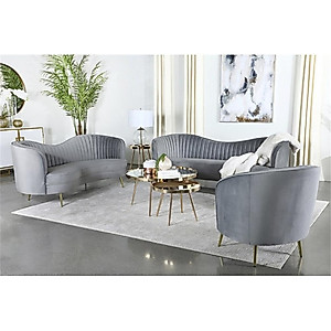 Coaster Home Furnishings Sophia Upholstered Sofa with Camel Back Grey and Gold