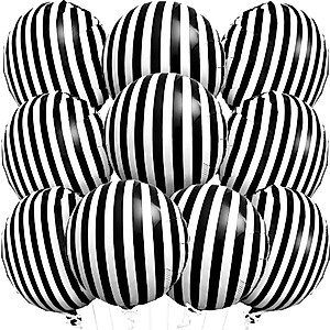 KatchOn, Big Black and White Stripe Balloons - 18 Inch, Pack of 10 | Black and White Balloons for Beetlejuice Decorations | Black and White Striped Balloons, Halloween Decorations | Pirate Balloons