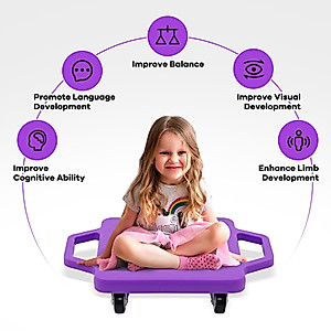 Kids Sitting Scooter Board with Universal Wheels Safety Plastic Scooter for Kids Ages 6-12 Manual Sport Scooters with Handles for Gym Class(Pueple)