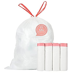 Glasho 15 Gallon Plastic Drawstring Trash Bags 80 Count White Leak Proof Garbage Bags for Tall Kitchen Home Office Outdoor