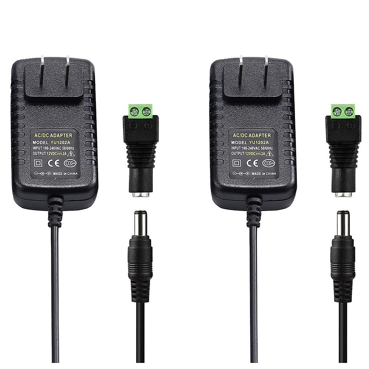 COOLM DC 12V 2A Power Adapter 100-240V AC to DC 12V 2000mA AC Adapter 24W Transformer Charger for LED Strip Lights, Audio/Video (2 Pack)