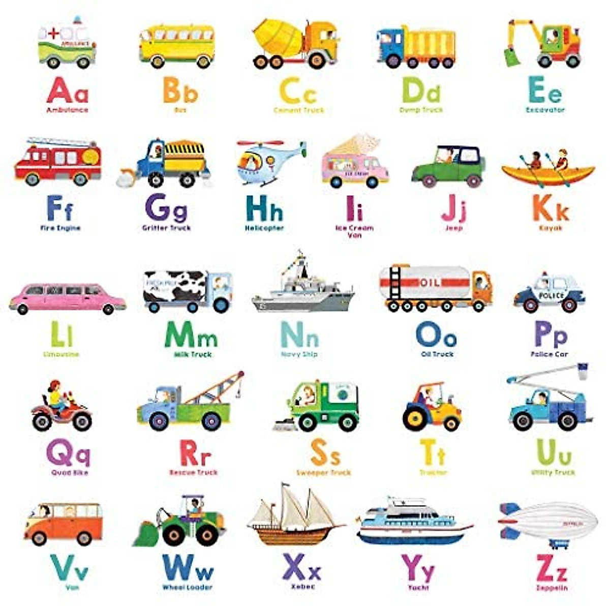 DECOWALL BA-2005N Transport Alphabet Kids Wall Stickers Wall Decals Peel and Stick Removable Wall Stickers for Kids Nursery Bedroom Living Room