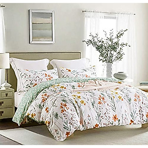 SLEEPBELLA Duvet Cover Set 600 Thread Count Cotton Bedding Set (Full, White&Green Floral)