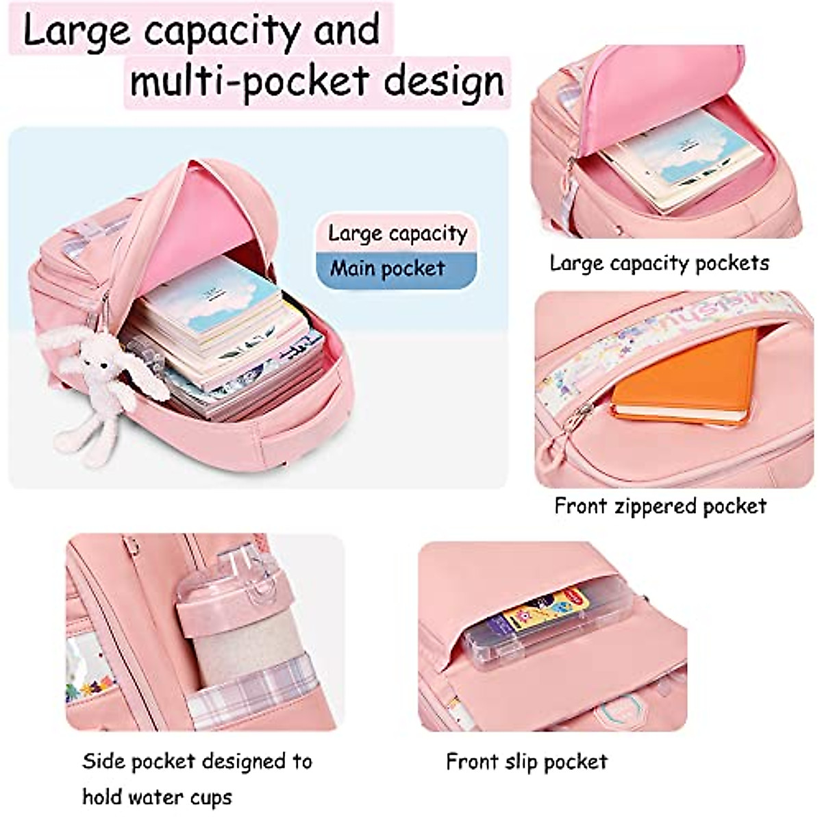 ibalulu Cute Backpacks for Teens Laptop Backpacks Middle School Bag Kawaii Aesthetic College Backpack Student Bear Book Bags (Purple)