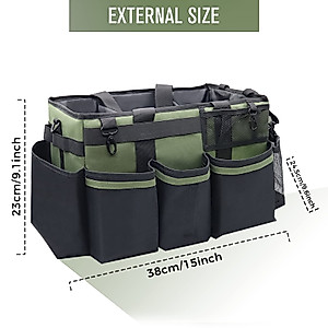 SCAVATA Wearable Cleaning Caddy, Cleaning Caddy Supplies Organizer with Handle & Shoulder Straps for Housekeepers, Under Sink & Car Cleaning Tool Organizers Bag with 4 Foldable Divider (Green)