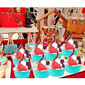 ALLRI Cupcake Liners with Dome Lids, Foil Dessert Ramekins 5oz Baking Cups Aluminum Foil, Muffin for Blue Lids Ramekin Containers Holders