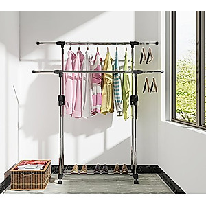 Panet Coat Rack Double Pole Coat Rack Indoor and Outdoor Clothes Rack Stainless Steel Drying Rack Free Standing Coat Rack (Color : A)