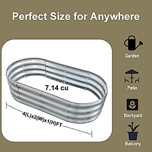 Anraja Raised Garden Bed Galvanized Metal Planter Boxes Outdoor for Gardening, Grow Plants, Flowers, Vegetables, Herbs, 4X2X1 Ft