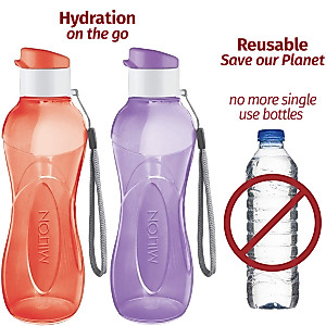 MILTON Water Bottle Kids Reusable Leakproof 17 Oz 4-Pack Plastic Wide Mouth Large Big Drink Bottle BPA & Leak Free with Handle Strap Carrier for Cycling Camping Hiking Gym Yoga - Pastel Colors