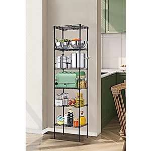 BIQWBIC 6 Tier Storage Shelf Wire Shelving Unit, Adjustable Shelves Standing Metal Storage Rack for Kitchen Pantry Closet, Steel Storage Shelves Display Organizer Rack, 17" Lx12 Wx63 H, Black