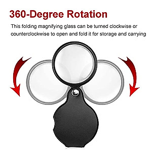 5X Mini Pocket Magnifier Glass, Small Folding Magnifying Lenses with 360 Rotating Protective Leather Sheath for Seniors Reading, Inspection, Coin, Jewelry, Exploring, Elders Gift, 2 3/8'' Lens Size