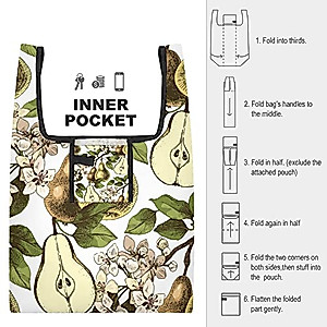 Pears Printed Reusable Grocery Bag with Handle Foldable Shopping Tote Bags Portable for Supermarket Camping