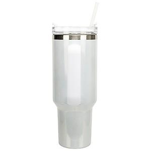 Elanze Designs 40 oz Stainless Steel, Large Water Bottle, Coffee Mug, Spill & Leak Resistant, Thermal Travel Tumbler With Handle, Lid & Straw, Pearl White