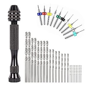 MAEXUS Hand Drill Bits Set, Pin Vise Hand Drill, Mini Micro Drill and Twist Drills for Jewelry Making, Pin Vise Woodworking Hand Mini Drill for Model Resin Jewelry Walnut Amber Beeswax Olive (36 Pcs)