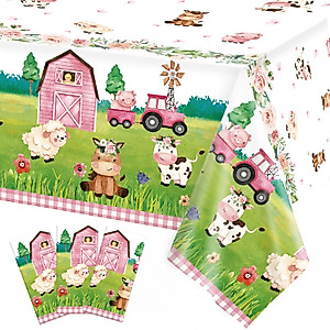 Oigco 3Pcs Farm Animal Birthday Party Tablecloth Disposable Farm House Barnyard Theme Party Supplies Covers for Girls' Birthday Decorations, 54 x 108 Inches