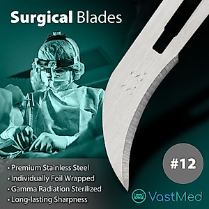 100PCs Dental Grade #12 Stainless Steel Sterile Surgical Blades by VASTMED | Individually Wrapped High Stainless Steel Dermablade Surgical Blade