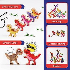 JACATO Wooden Stacking Dinosaur Toys for Kids 3-5, Wooden Montessori Toys for Boys Girls 2 3 4 Year Old, Dinosaur Toys Christmas and Birthday Gifts for Boys Girls 2-6