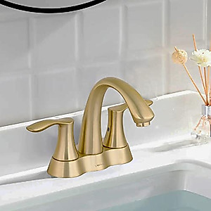 Brushed Gold Bathroom Faucet, Lava Odoro Brass 4 Inch Centerset Bathroom Sink Faucet Two Handle Vanity Faucet with Pop up Drain Assembly Supply Line, Spot-Resistant, BF423-SG