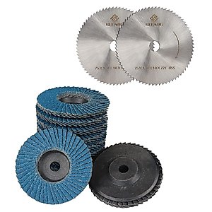 SI FANG 10Pcs 3 Inch Flap Disc Abrasive Grinding Wheels 60 Grit and 2Pcs 3 Inch x 3/8inx 72T HSS Circular Saw Blade, for Mini Angle Grinder Cordless Die Grinder