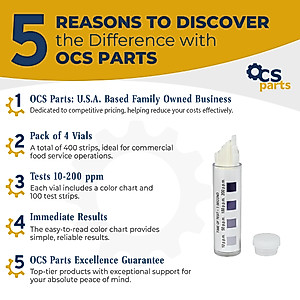 Chlorine Test Strips for Restaurants, Chlorine Sanitizer Test Strips, 10-200 ppm, Four 100 Count Vials