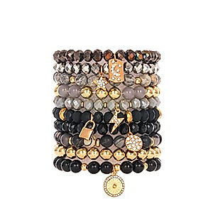 Aganippe Bohemian Beaded Bracelets for Women Stackable Bracelets Set Stretch Multilayer Stack Beads Charm Bracelets Women Girls Handmade Jewelry(10pcs)