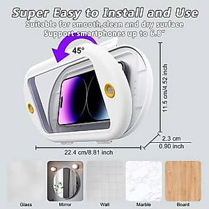 URROY Shower Phone Holder Waterproof, Shower Cell Phone Case for Bathroom Kitchen Wall, 720 Rotating Phone Mount Shelf with Sound Holes, Compatible with 4"- 6.8" Cell Phones