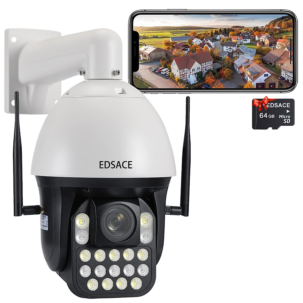 EDSACE 5MP PTZ Camera 36X Optical Zoom,Ontinuous 360° pan,Auto Tracking,Human Detection,Two Way Audio,Long Range Infrared Night Vision up to 393ft (Built-in Audio)