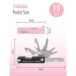 FantastiCAR 10 in 1 Multi-tool, EDC Folding Pocket Knife with SIM Card Removal Pin for Daily Needs, Outdoor Activities, Christmas Gifts (Pink)