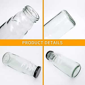 QAPPDA 11OZ Glass Milk Bottle with Lids,Set of 20 Clear Glass Bottle with Black Metal Lids,350 ML Vintage Beverage Drinking Bottle,Reusable Water Container for Kombucha,Juice,Party