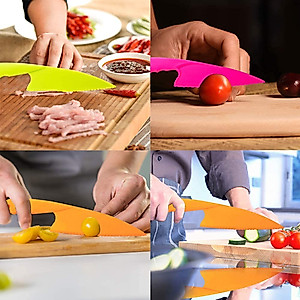quirzx Kids Knife Set, 3PCS Kid Safe Knives with Cut Resistant Gloves (Ages 6-12), Serrated Edges, BPA-Free, Plastic Kitchen Kids Knives for Real Cooking & Cutting Fruit, Vegetable, Bread, Cake
