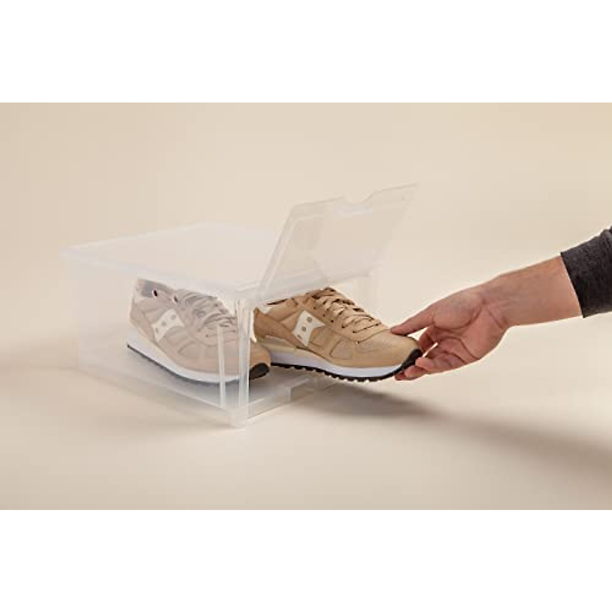 IRIS USA 2 Pack Shoe Storage Box, Clear Plastic Stackable Shoe Organizers for Closet, Space Saving Drop Front Sneaker Containers, Wide