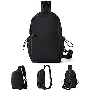 Sling Bag Crossbody Backpack Shoulder Bag for Men Women, Black Hiking Daypack Multipurpose Anti-Theft Cross Body Chest Bags, Small Lightweight One Strap Backpack for Walking Biking Travel Cycling