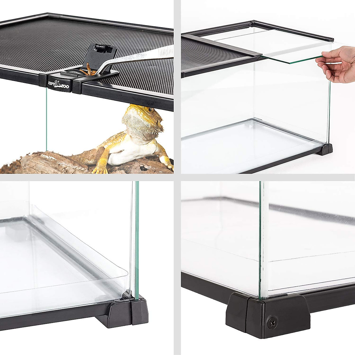 REPTI ZOO 20 Gallon Reptile Glass Terrarium Easy Clean Tank 30" x 12" x 12" Dual Top Sliding Top Cover for Reptile Snake Hamster Hedgehog Small Animals (Knock-Down)