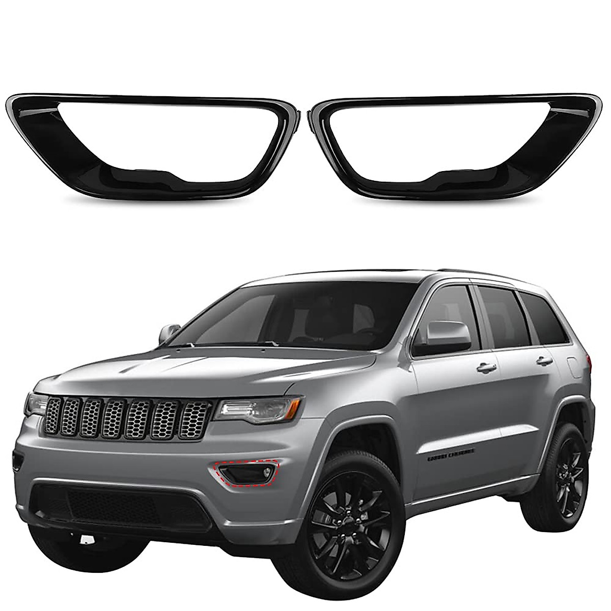 sportuli Black Front Fog Light Cover Fog Lamp Trim Replace for 2017-2021 Jeep Grand Cherokee (2017-2021)