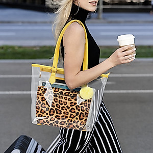 Large Clear Bag Transparent Shoulder Handbag with Yellow Plush Pendant (Yellow)