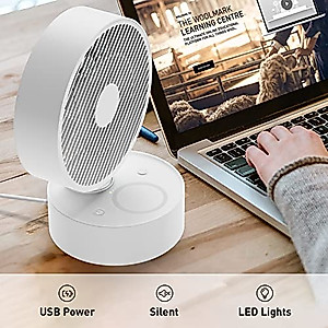 XONHUALX Desk Fan with LED Lights, 7.5-Inch Auto Oscillating Table Fan with 3 Wind Speed USB Powered, Quiet Portable Desktop Fan for Bedroom, Office, Living Room
