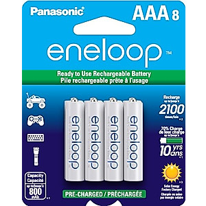 Eneloop Panasonic BK-4MCCA8BA AAA 2100 Cycle Ni-MH Pre-Charged Rechargeable Batteries, 8-Battery Pack